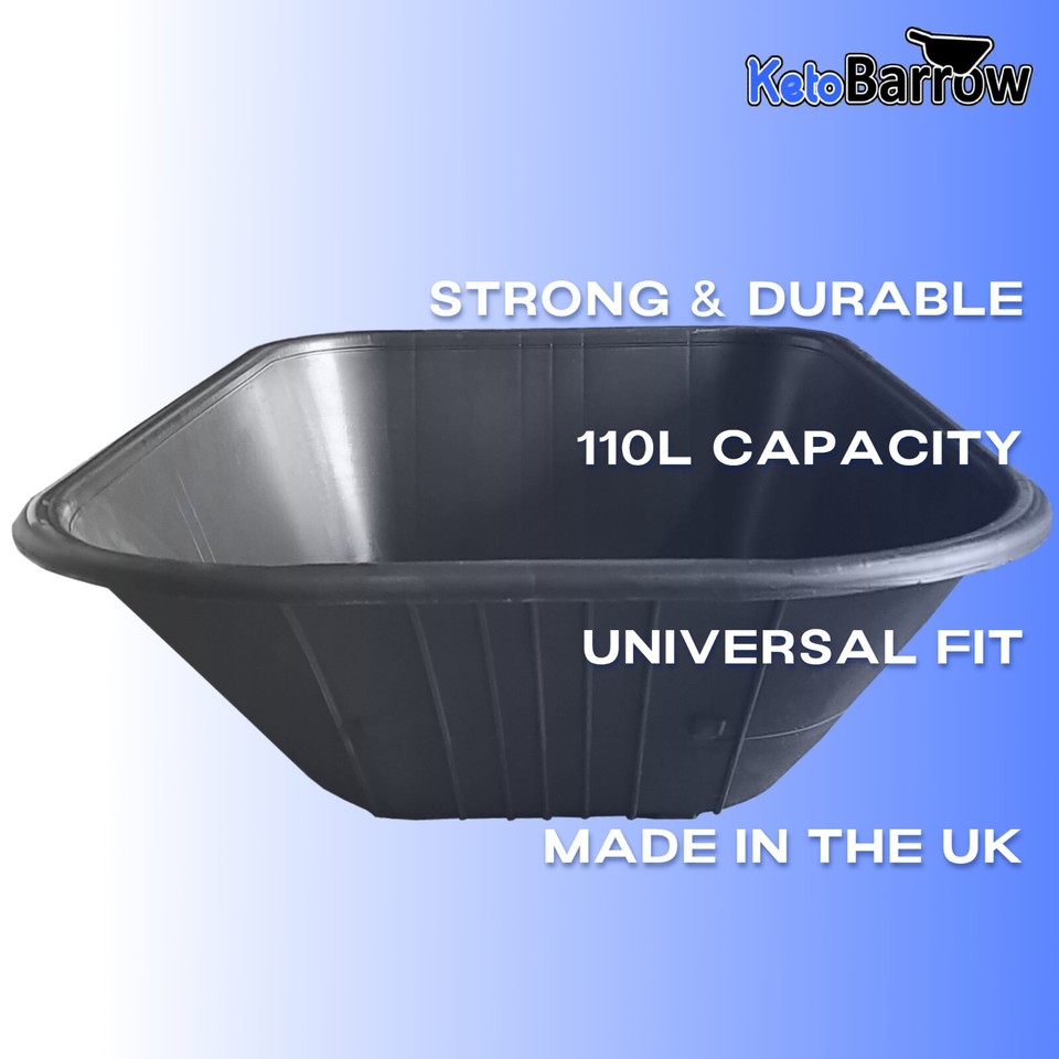 BLACK Replacement Wheelbarrow Plastic Body Barrow 110 Litre NO HOLES ...