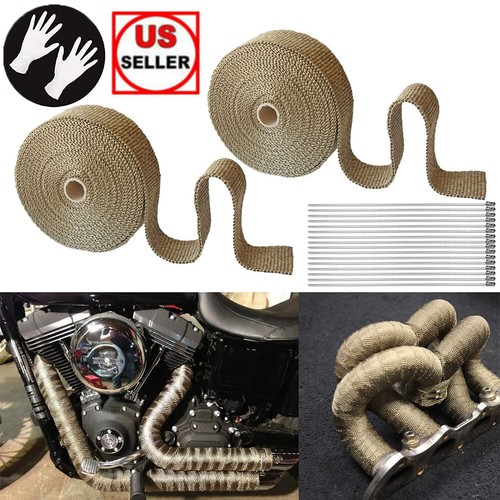 2 Rolls 2"x 50ft Thermal Header Pipe Tape Titanium Lava Exhaust Wrap 20 ...