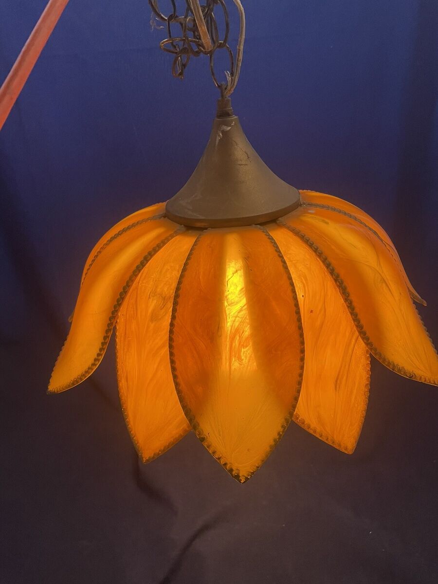 1970's Retro Orange Hanging Light Lighting Flower Vintage 1970's Retro Orange Hanging Light Lighting Flower Vintage
