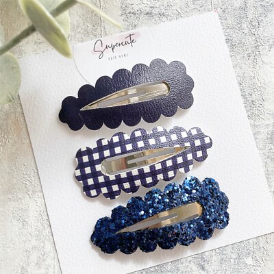 School Hair Clips Navy Gingham Large Slides 6cm School Bows Nursery 2.5 ...