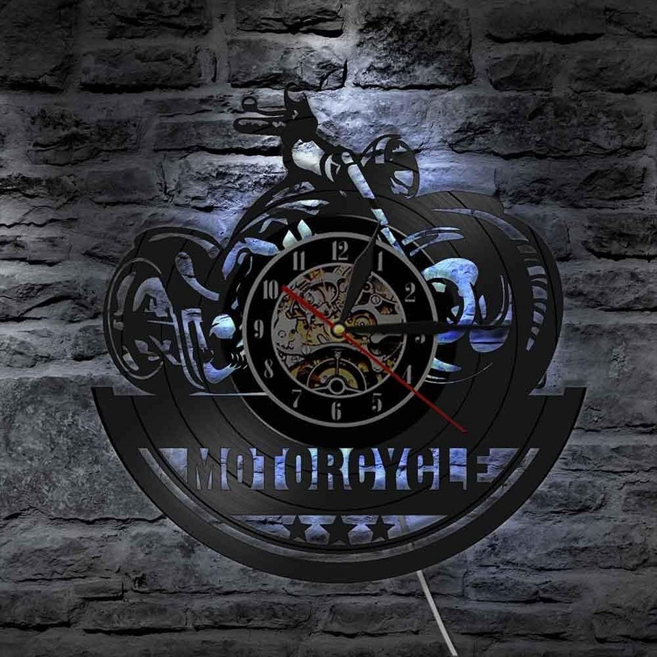 12" American Harley Motorcycle CD Vinyl Record Wall Clock with LED Home ...
