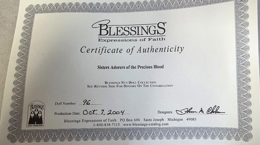Blessing Nun Doll - Sisters Adorers of the Precious Blood (In Box) Hard ...