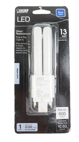13-Watt PL Quad Tube 4-Pin Plugin G24Q-1 Base CFL Replacement LED Bulb ...