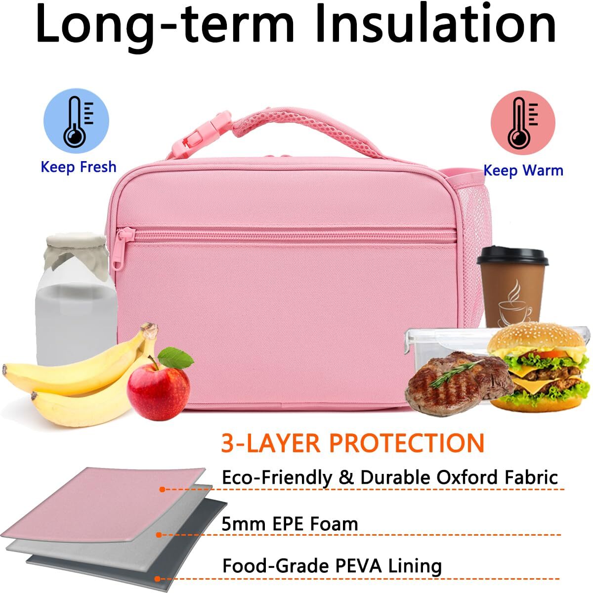 Insulated Lunch Box For School Thermal Reusable Durable Freezable Lunch ...
