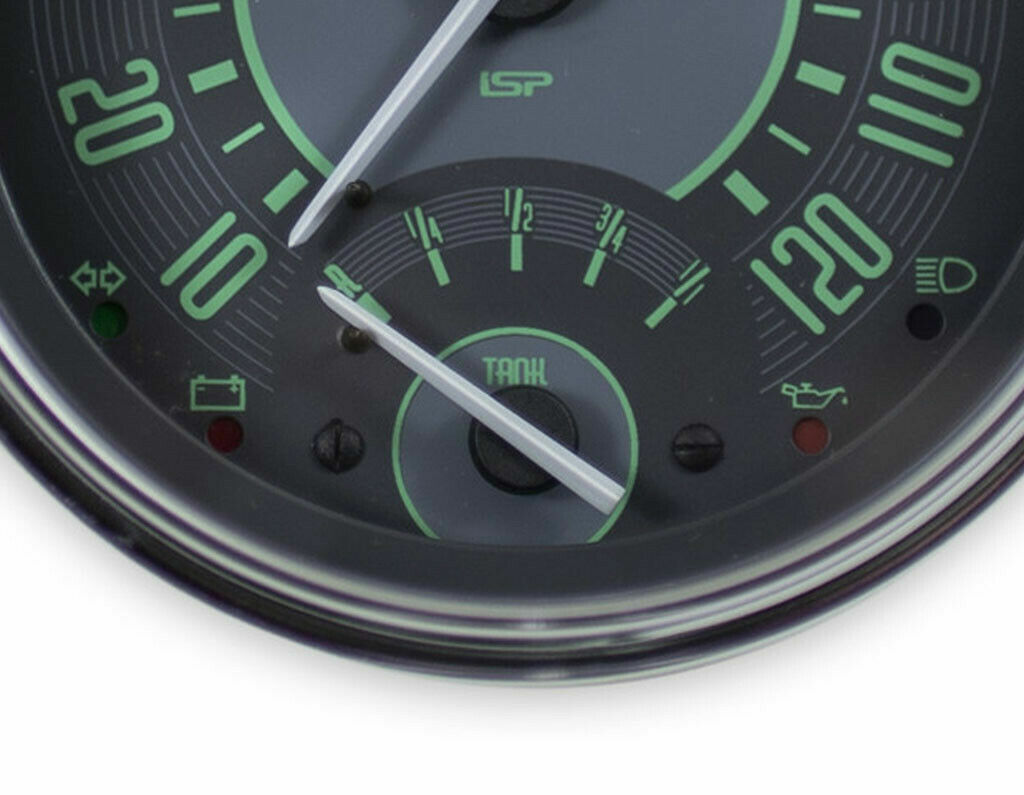 VW BUG BUS GHIA ISP 120 MPH SPEEDOMETER w/COMBO GAS FUEL GAUGE GREEN ...