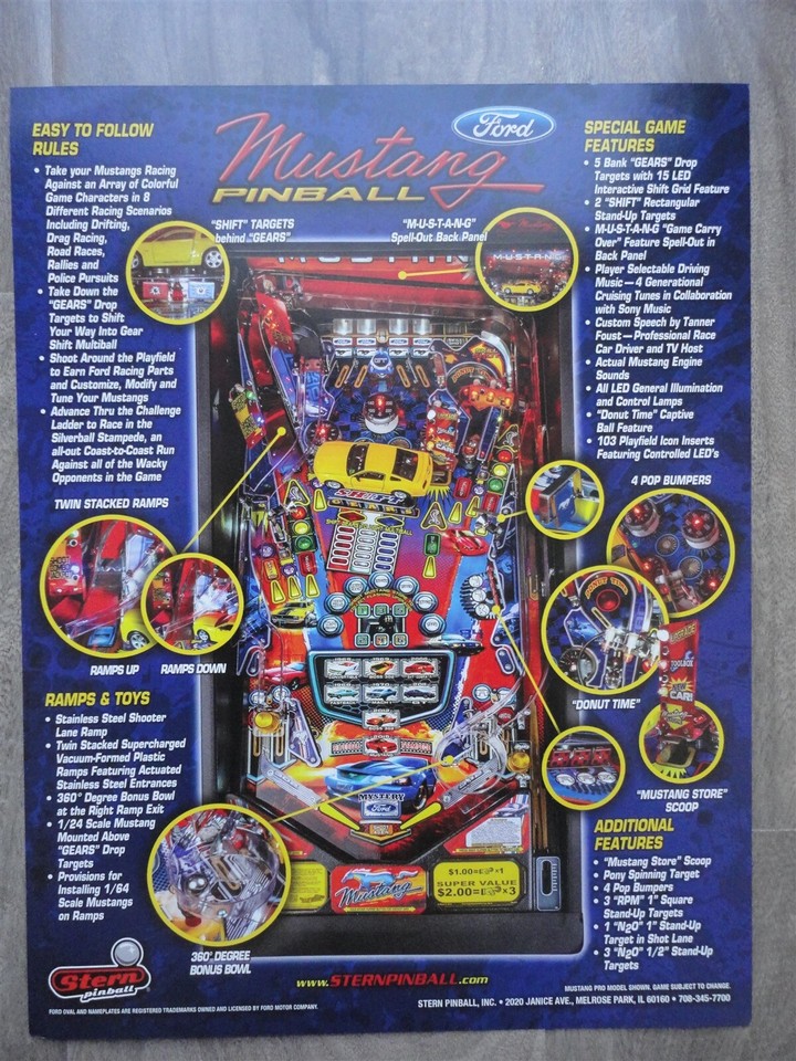 Mustang Pinball Machine Flyer Ford Original Stern Brochure Pro Model | eBay
