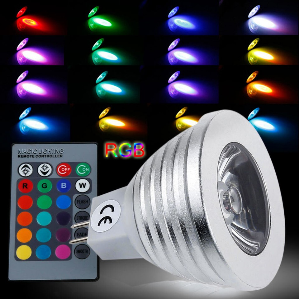16 Color Changing MR16 3W RGB LED Light Bulb Lamp AC/DC 12V +IR Remote ...