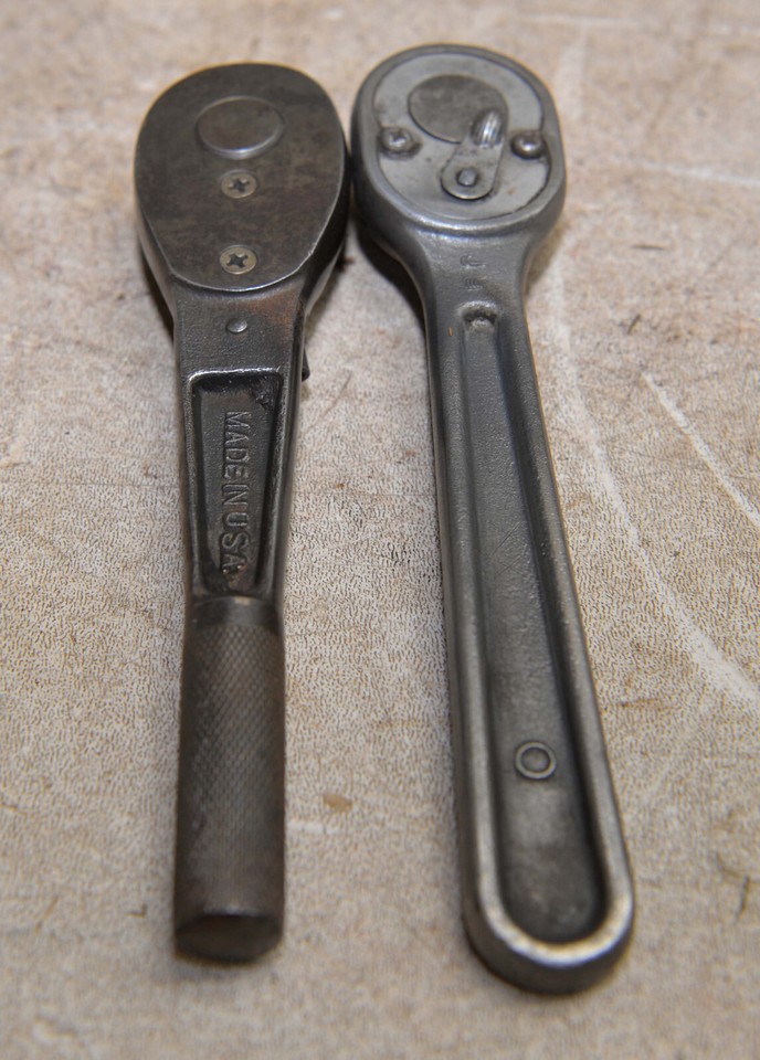 2 Rare early old 3/8" ratchets Craftsman pear head & unmarked socket ...