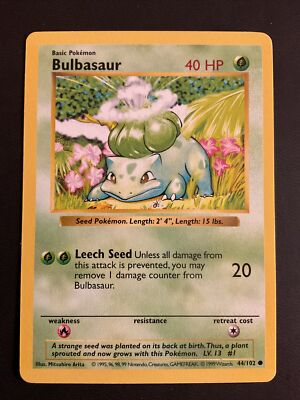 Pokémon TCG Bulbasaur Base Set 44/102 Regular Shadowless Common | eBay