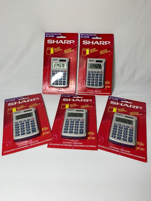 5 Pack Sharp EL243SB 8 Digit Twin Power Handheld Basic Calculator New ...
