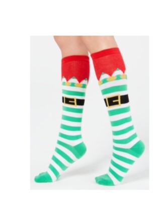 Charter Club Women’s Green Elf Stripes Festive Knee High Holiday ...