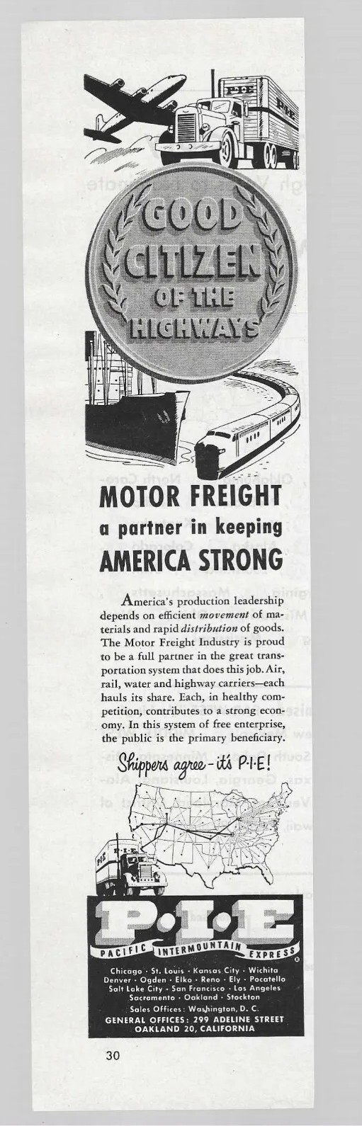 P.I.E. Pacific Intermountain Express Motor Freight 1951 Vintage Print ...