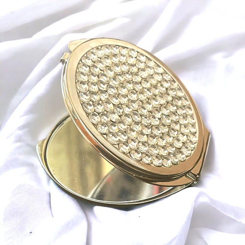 Rhinestone Jeweled Silver Tone Compact Dual Mirrored Vanity Makeup 2 ...