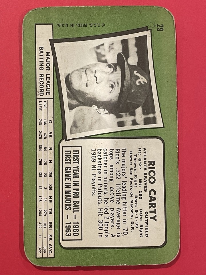 1971 Topps Super Rico Carty #29 Atlanta Braves Baseball MLB | eBay