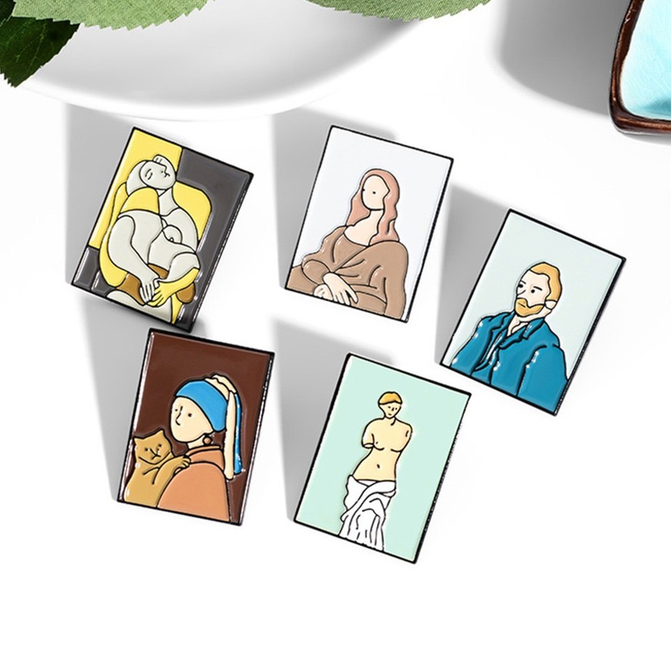 5pcs Oil Painting Enamel Pin Art Artist Breastpin Cartoon Character ...