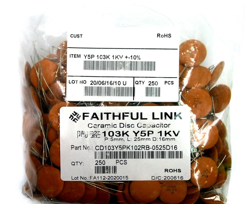 50pc Disc Ceramic Capacitor 103K 103 0.01uF 1KV 1000V K ±10% Y5P RoHS ...