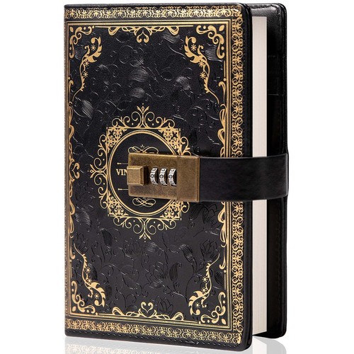 Vintage Leather Journal Notebook with Combination Lock, A5 b6, Black 5 ...