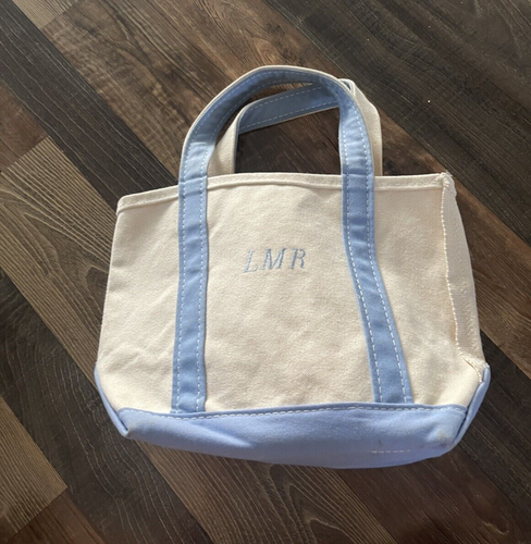 Vintage LL BEAN Boat Tote Small Bag Light Blue -Monogram and stained | eBay