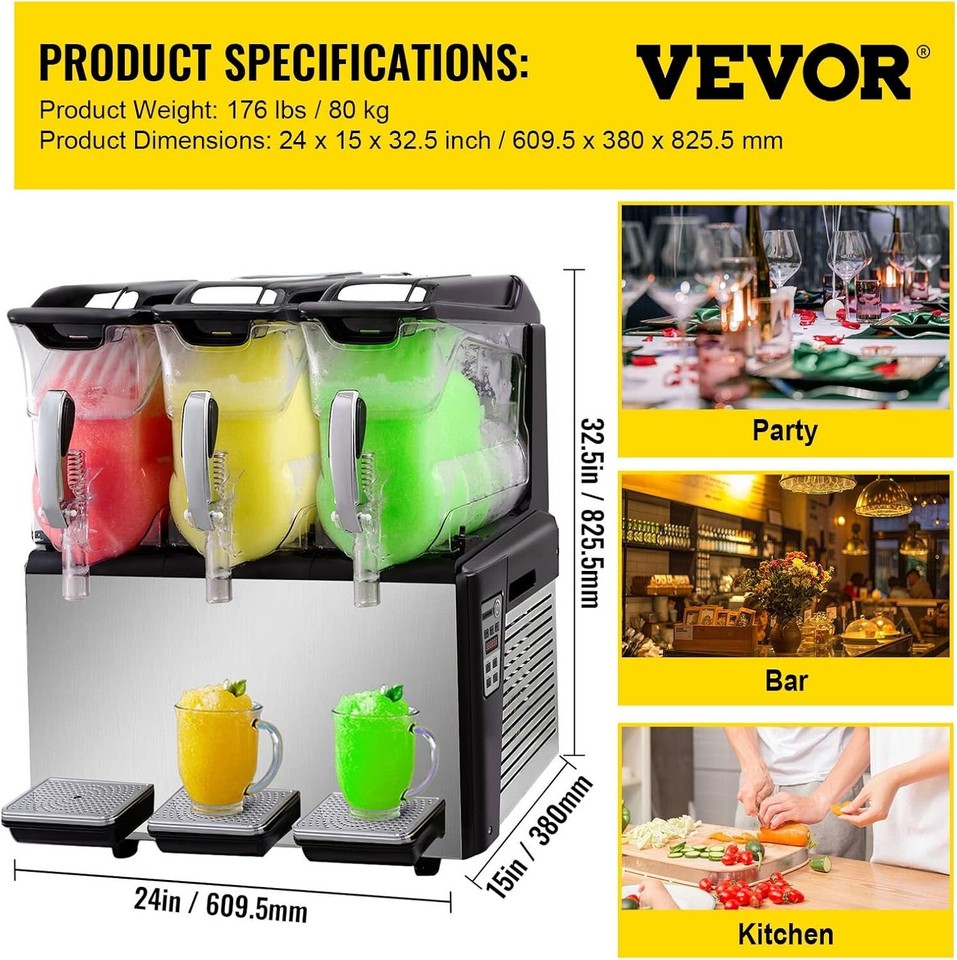 Slush Frozen Drink Machine, 10LX3 Tanks Commercial Slushy Machine ...