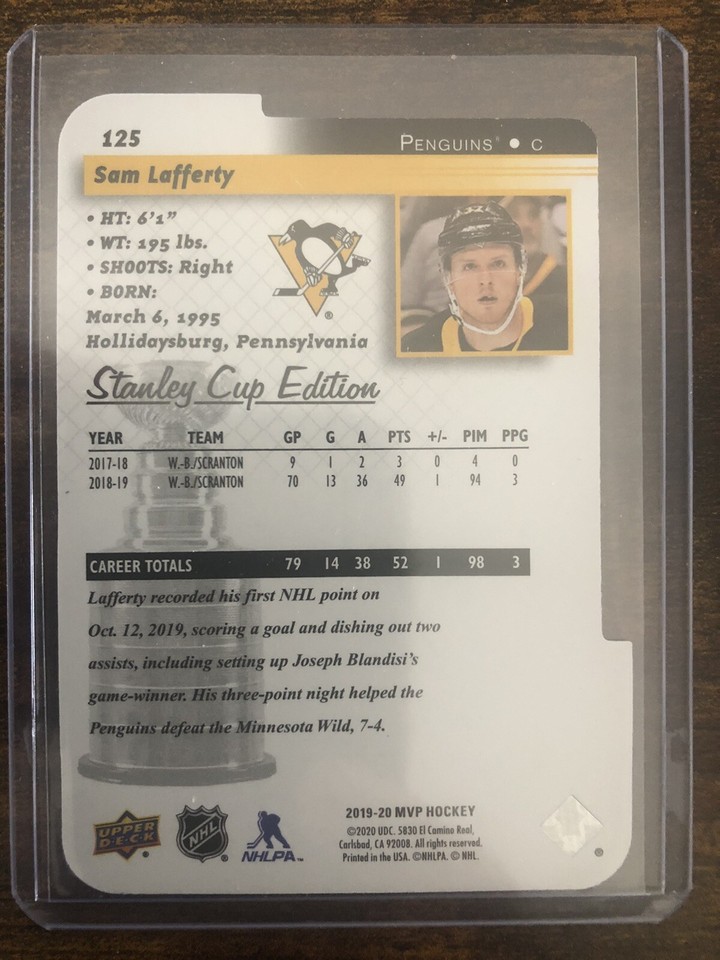2019-20 Upper Deck MVP Hockey - Stanley Cup edition - Sam Lafferty 46/ ...