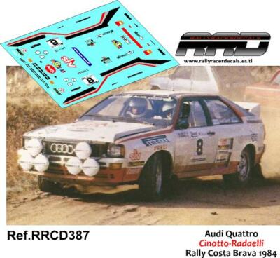 DECAL/CALCA 1/43; Audi Quattro Cinotto-Radaelli Rally Costa Brava 1984 ...
