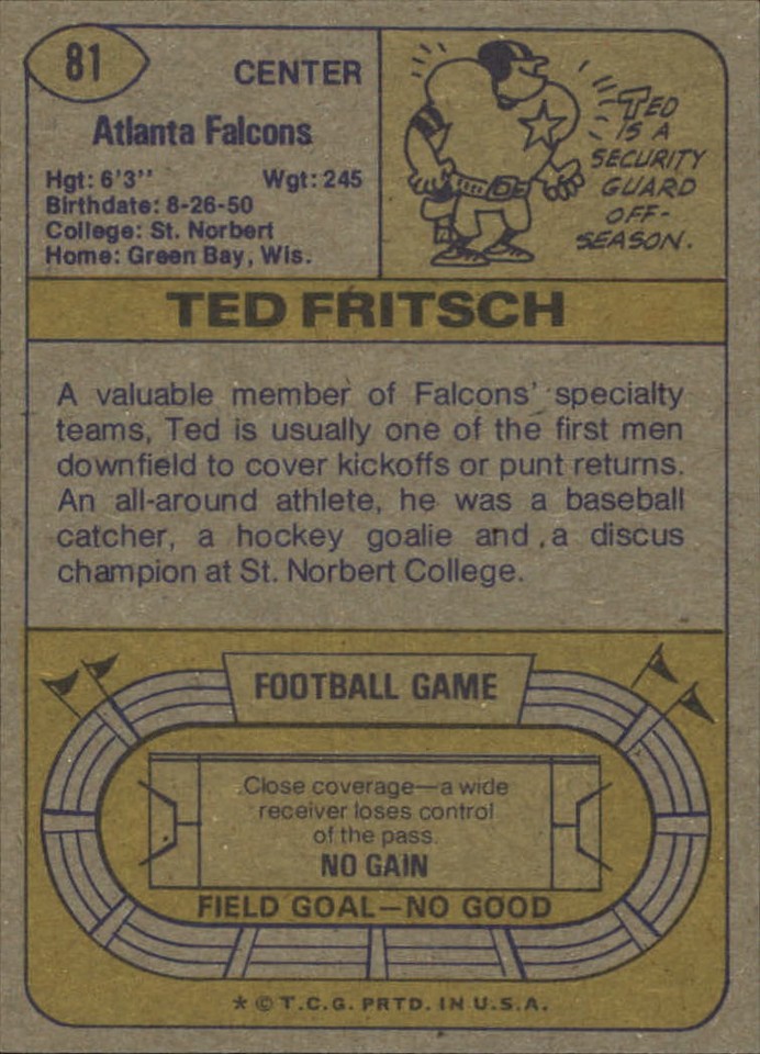 1974 Topps Atlanta Falcons Football Card #81 Ted Fritsch Jr. - VG-EX | eBay
