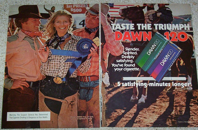 1975 print ad - Dawn 120 cigarettes SEXY Girl cowgirl cowboy rodeo ...