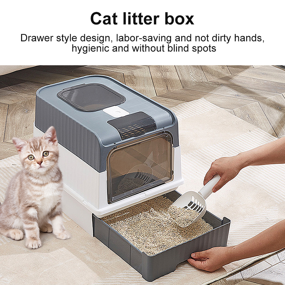 Large Smart Cat Litter Box Self Cleaning Cat Pan Drawer Deodorize Cat ...
