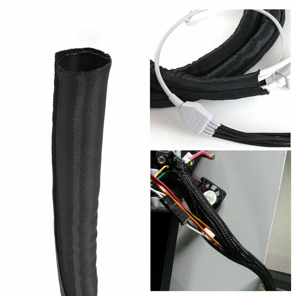 Black Self Wrapping Braided Split Wire Loom Cable Sleeve Harness ...