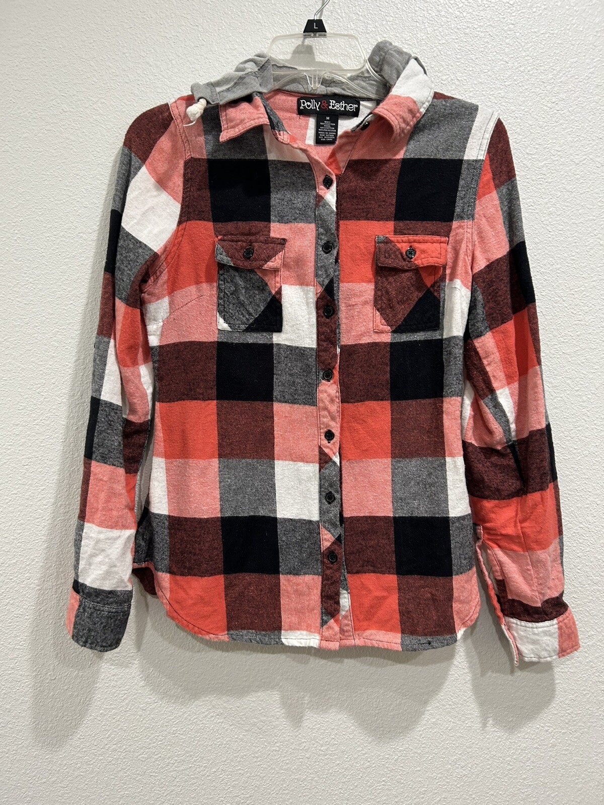 Poly & Esther Youth Girl Hooded Button Plaid Flannel SZ Medium | eBay