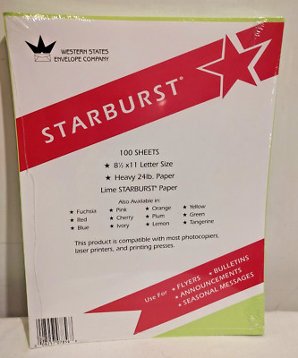 Starburst Neon Lime Green 8.5x11” Colored Printer Paper 100 Sheets ...