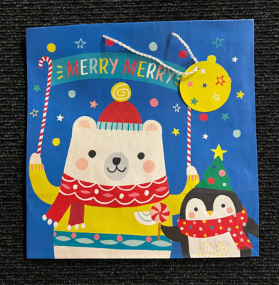 HALLMARK BLUE "POLAR TEDDY BEAR PENGUIN" CHRISTMAS GIFT BAG 14.75" X 14 ...