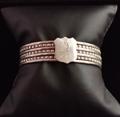 Antique Victorian silver stacking bangles, shield slider, heraldic Deer ...