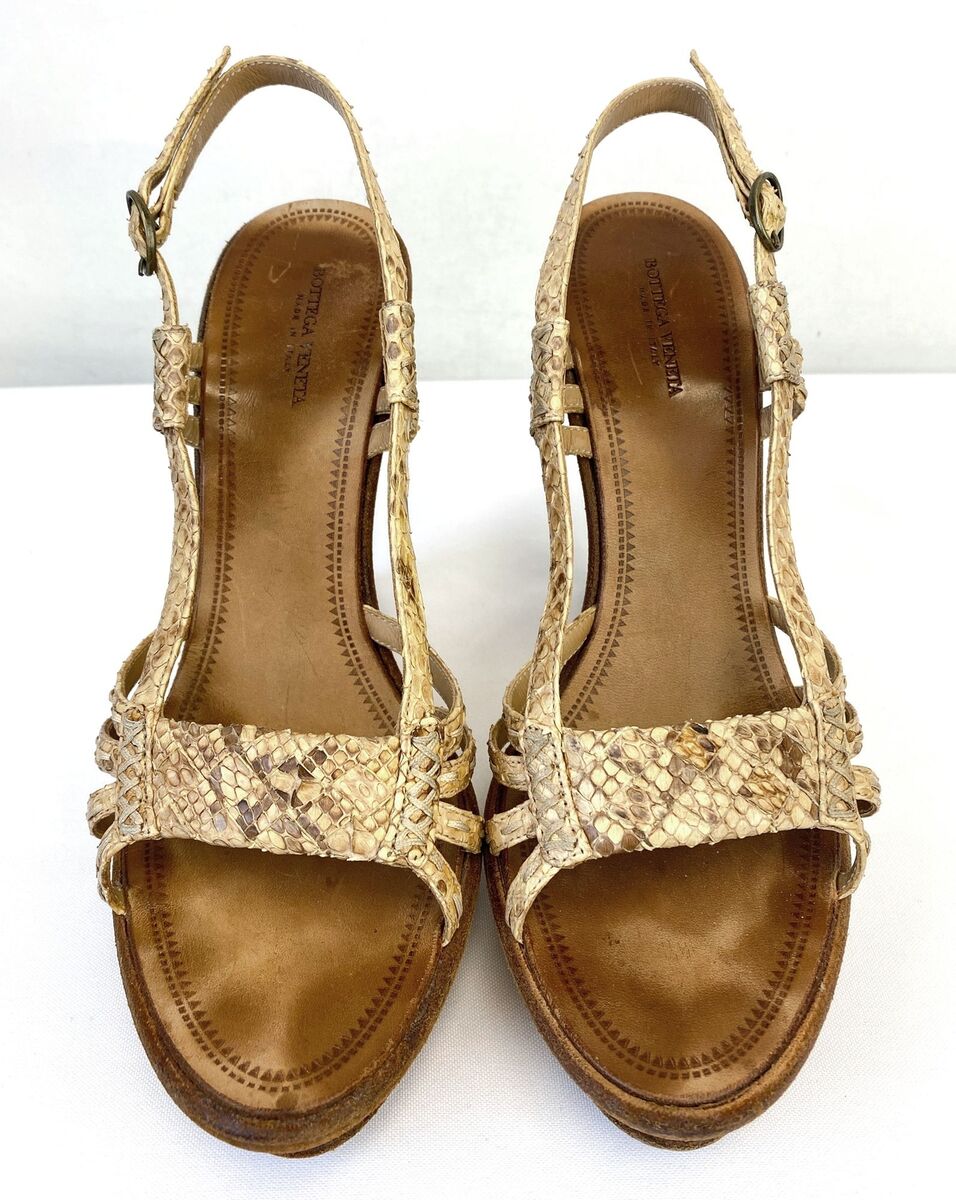 BOTTEGA VENETA Beige Python Leather Sandals Wedges 39.5 9.5 BOTTEGA VENETA Beige Python Leather Sandals Wedges 39.5 9.5