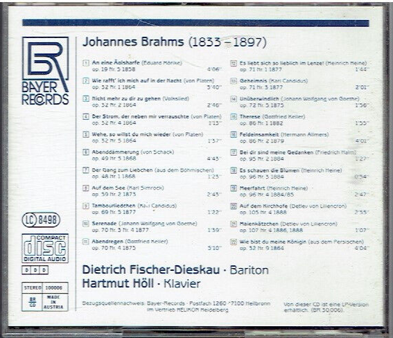 Dietrich Fischer-Dieskau Sings JOHANNES BRAHMS - Hartmut Holl, Klavier ...