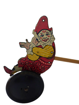 antique tin CLOWN PUSH TOY,WORKS LIKE IT SHOULD,GREAT LOOKING,HALLOWEEN ...