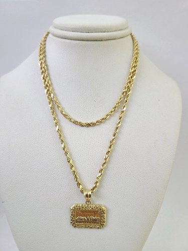 10k 2.5mm Rope Chain Last Supper Pendant Nugget 18"-28" Gold Set Charm ...