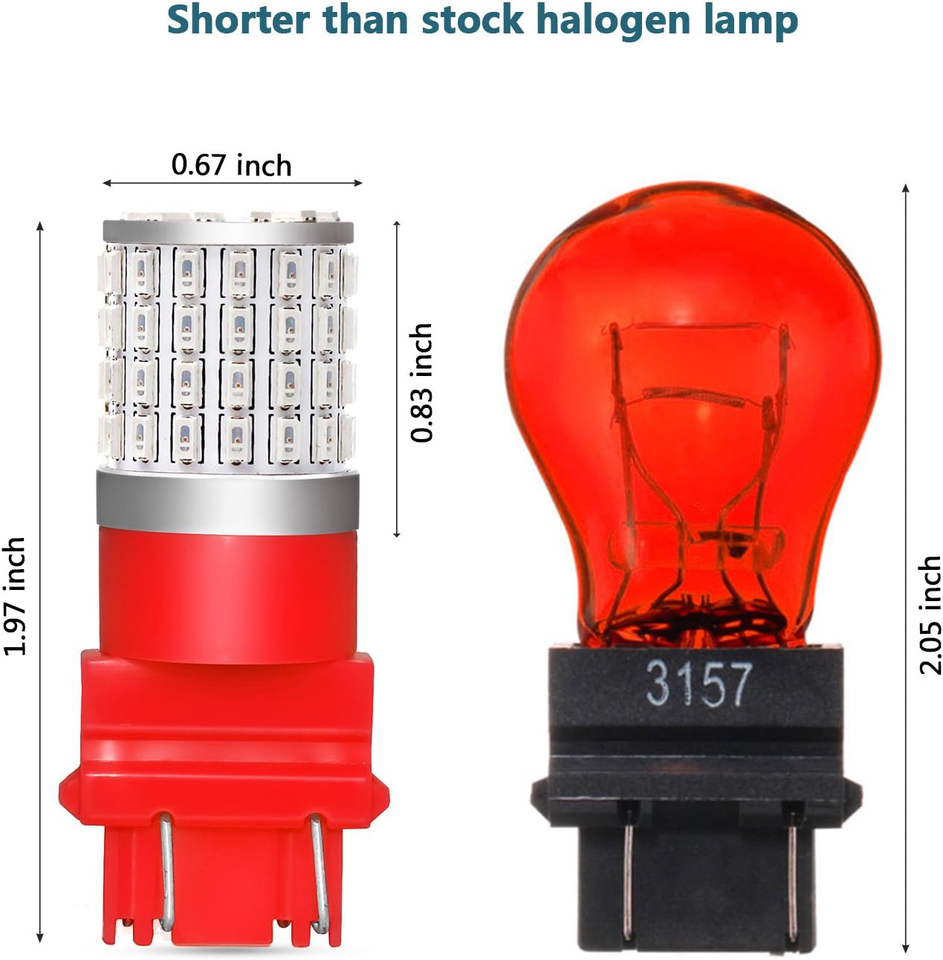 PHINLION 3157 Red LED Light Bulbs Super Bright 72-SMD 3056 3156 3057 ...