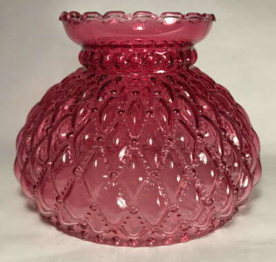 New 7" Diamond Quilted Cranberry Glass Student Lamp Shade With Crimp ...