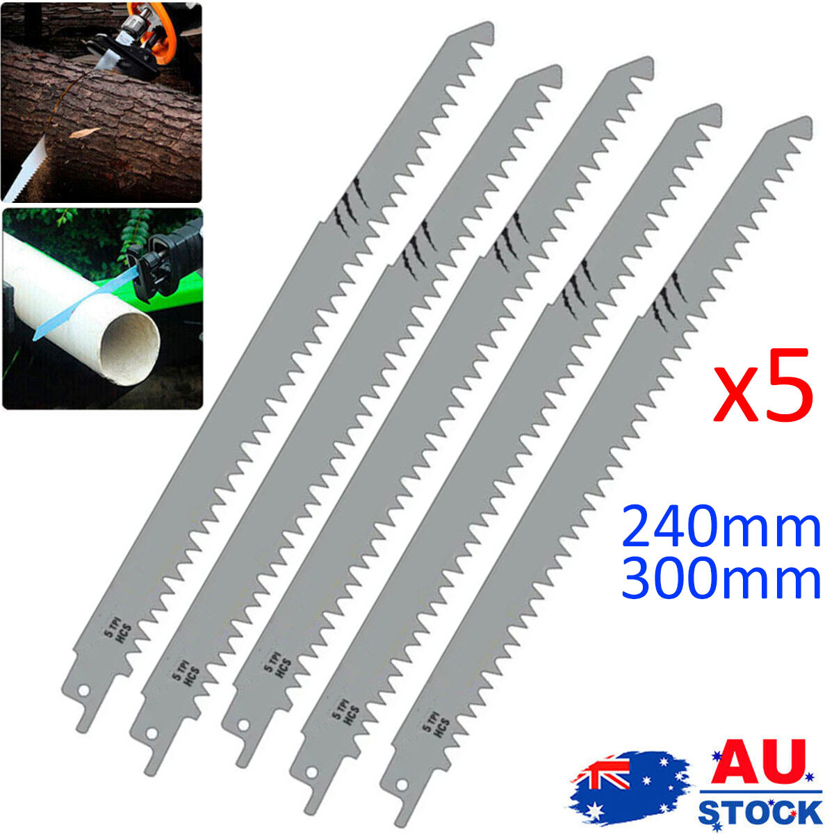 5pcs 5TPI 240mm 300mm Reciprocating Saw Blade Tree PRUNING Wood ROOT Cutting Set
