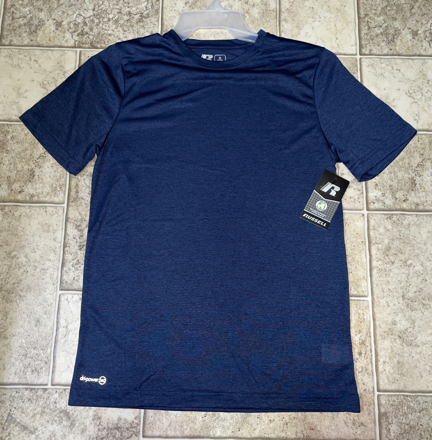 NWT Mens Russell Navy Blue Short Sleeve Pull Over Hybrid Tee Shirt Size ...