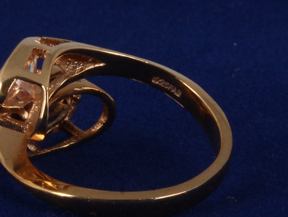 FAS GOLD OVER STERLING BEIGE/ BROWN CRYSTALS WRAP AROUND RING SIZE 8 ...