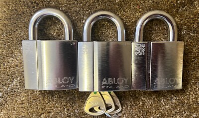 3x Abloy 340’s keyed alike 3 sentry keys 10mm shackle assa mul t lock ...