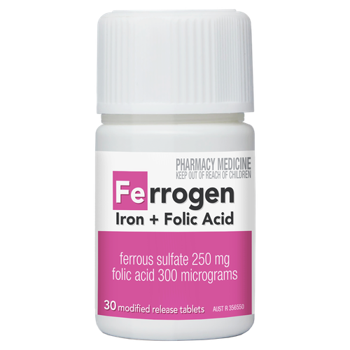 Ferrogen Iron + Folic Acid 30 Tablets Folate Deficiency Anaemia ...