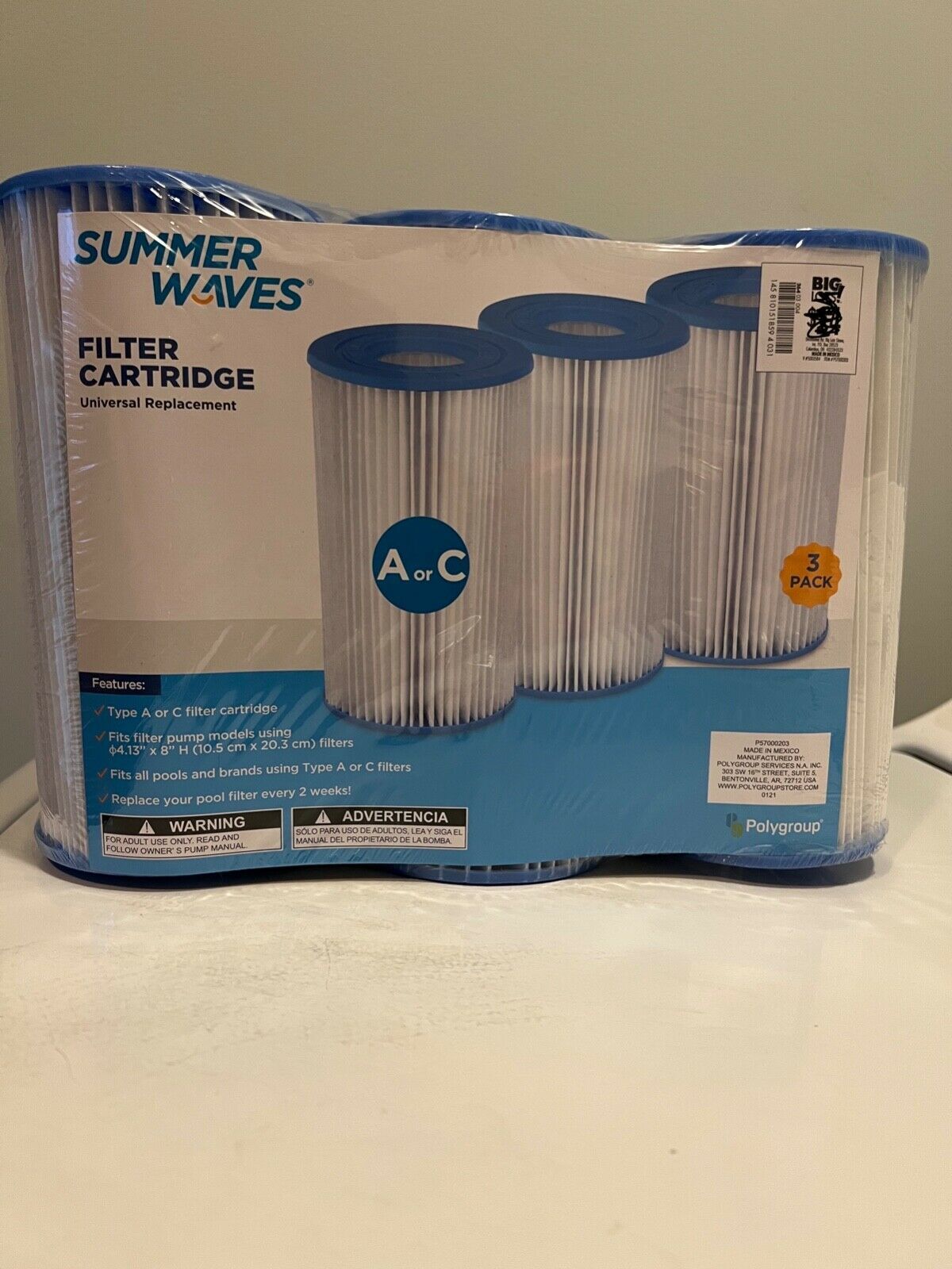 Summer Waves Universal Pool Filter Cartridge Replacement TYPE A or C 3 ...