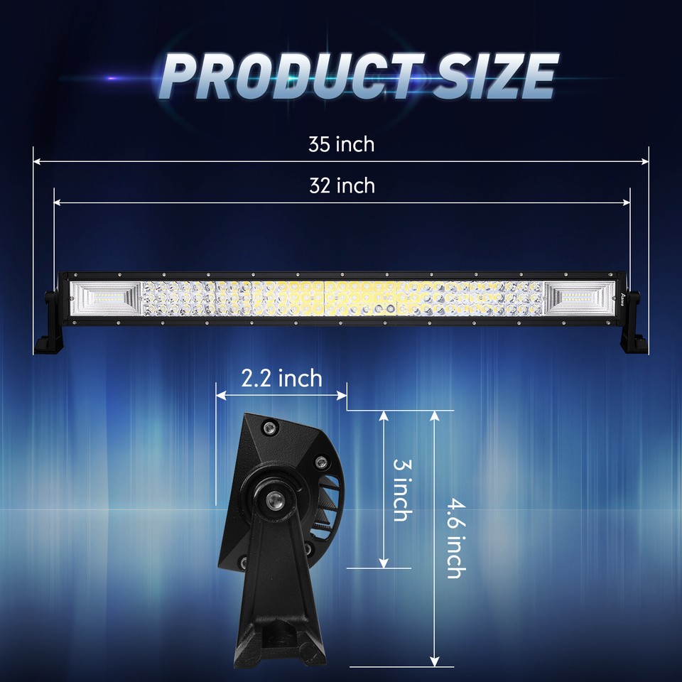 32 Inch LED LIGHT BAR Tri Row Spot Flood Combo Truck Offroad 4WD ATV ...