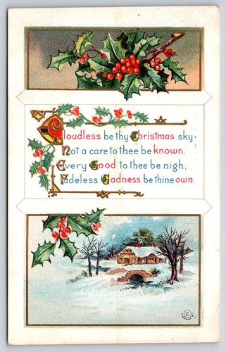 Holiday~Christmas Poem~Holly & Winter Scene Insets~J Herman 1912 Postcard | eBay