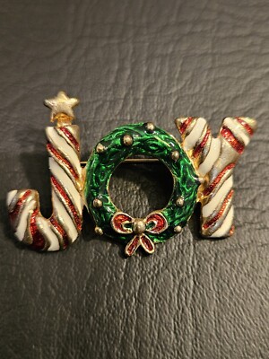 Vintage Gold Tone Christmas Joy Brooch Pin | eBay