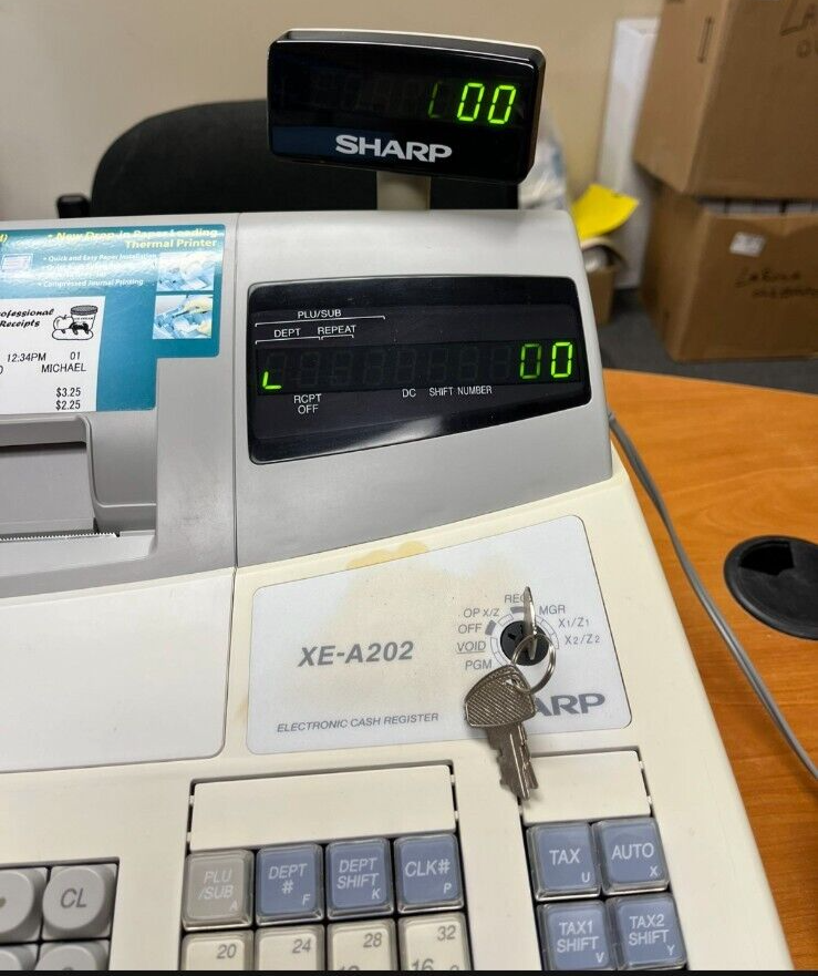 Sharp XE-A202 Electronic Cash Register W Keys-NO DRAWER KEY-USED-Works ...