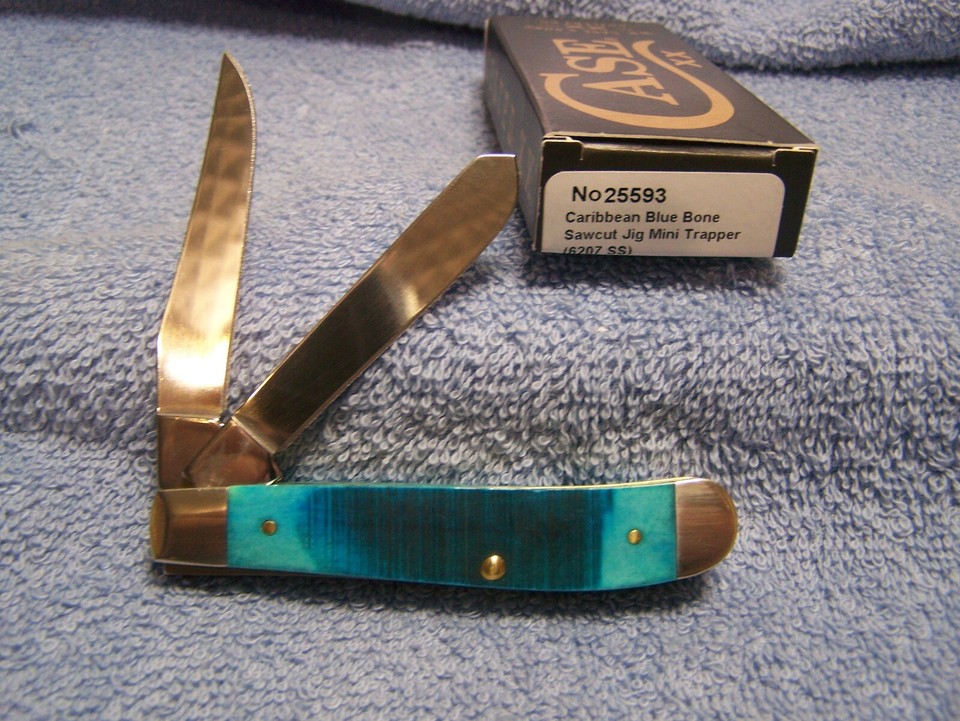 CASE XX CARIBBEAN BLUE SAWCUT JIGGED BONE MINI TRAPPER 25593 STYLE 6207 ...